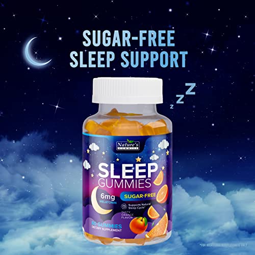 Sleep Gummies Sugar Free - Extra Strength 6mg Melatonin, Natural Sleeping Gummy for Adults and Kids, Vegan, Non-GMO, Sleep Vitamin Support Supplement - 60 Gummies