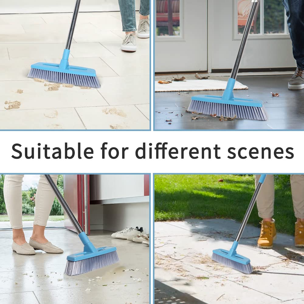 Floor Scrub Brush Push Broom with Adjustable Long Handle - 51 inches, Stiff Bristles, Indoor Outdoor Broom for Cleaning Bathroom Kitchen Patio Tile Wall Grout Wood Floor Carpet