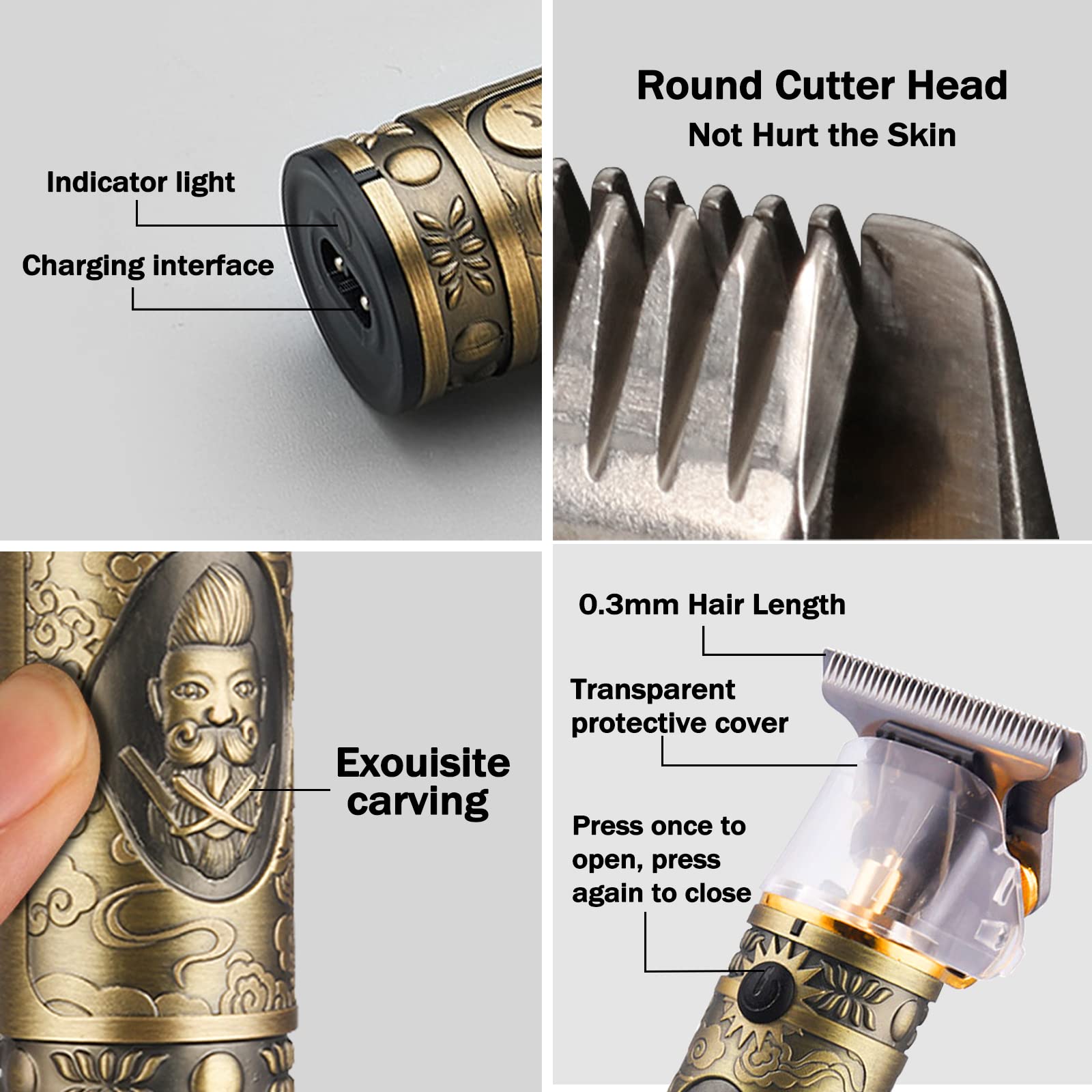 Hair Clippers for Men Professional Hair Trimmer Cordless Clippers for Hair Cutting Rechargeable Zero Gapped Barber Clippers with Guide Combs(Gold)