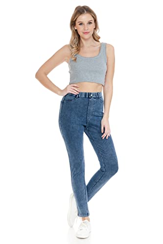 Women's Stretch Pull-on Skinny Denim Look Jean Leggings, Full Length, Navy, Small