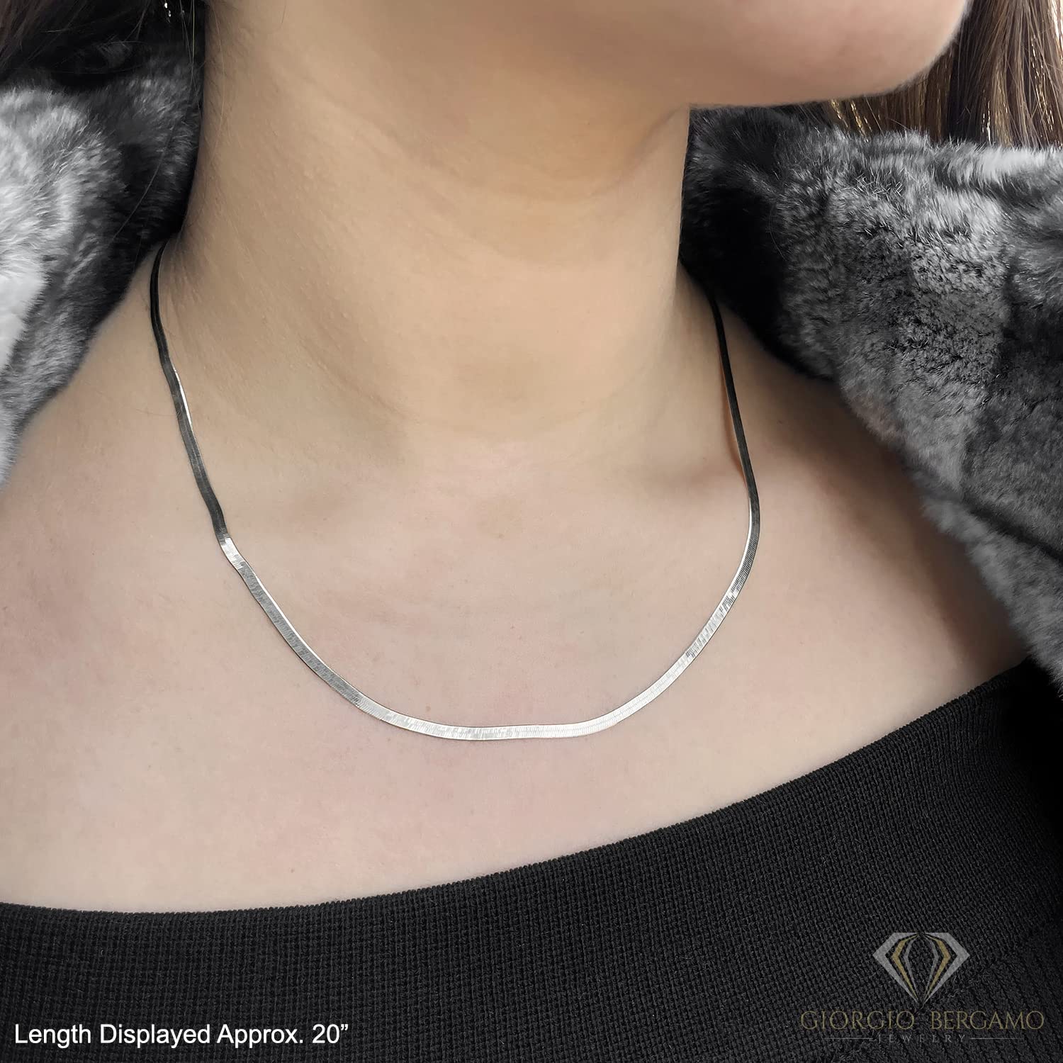 Giorgio Bergamo 925 Sterling Silver 11.5mm Herringbone Chain, ITProLux Flat Imperial Link Necklace, (16)