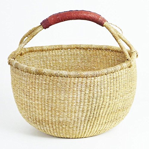 Hands Craft Fair Trade Ghana Bolga African Dye-Free Market Basket Natural Baskets (11"-13" Medium)