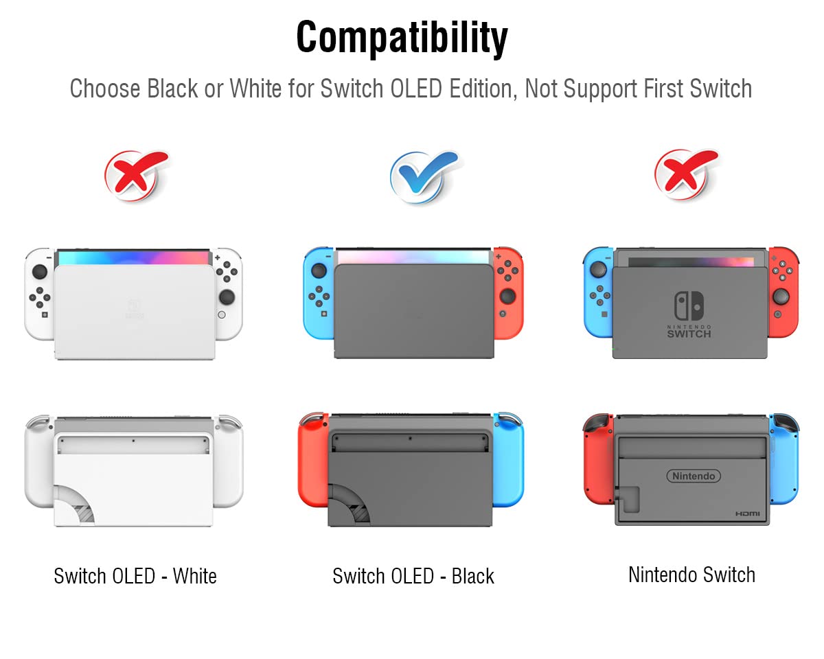 ElecGear Cooling Fan for Nintendo Switch OLED Dock, 3 Speed Replacement Back Cover for Switch New Dock, USB Powered Cooler with LED Lighting