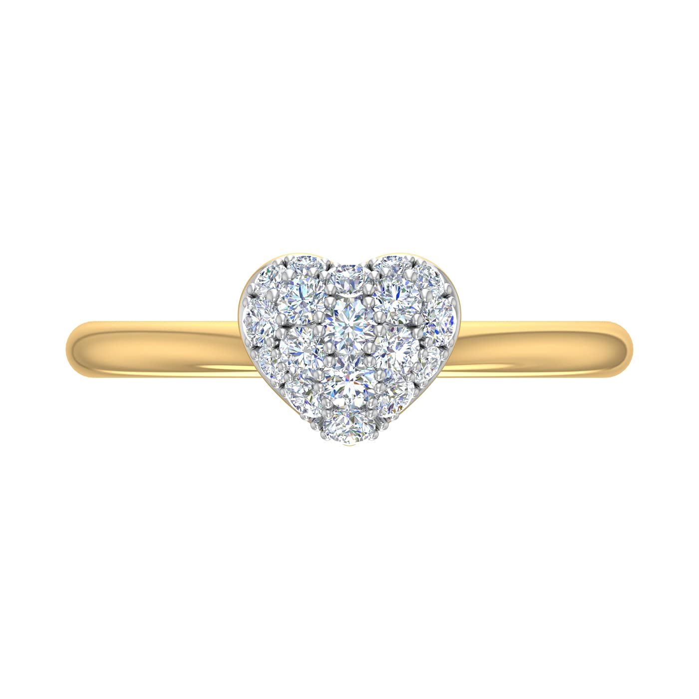 FINEROCK 1/4 Carat Diamond Heart-Shaped Promise Ring Band in 14K Yellow Gold (Ring Size 10.5)