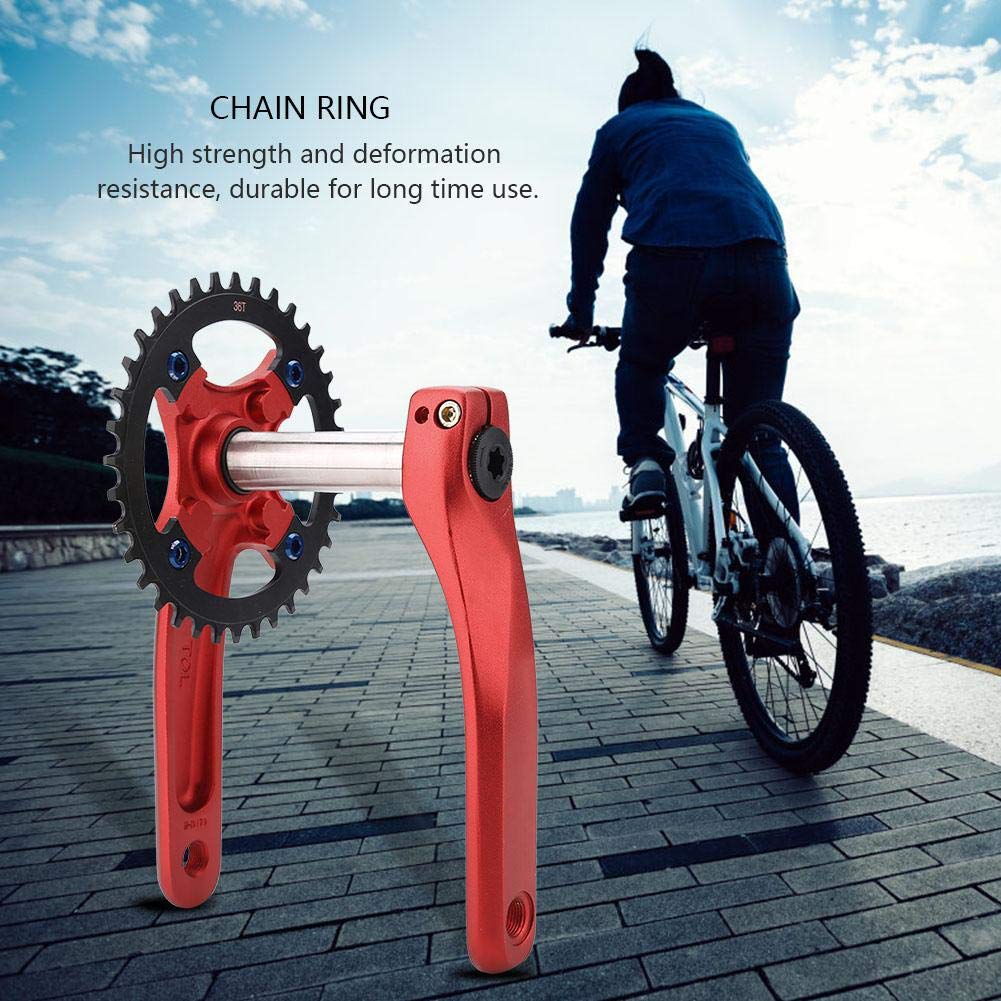 Fafeims Crankset Integral Single Speed Crank Set Mountain Bike Bottom Bracket and Chain Arm Kit (Red)