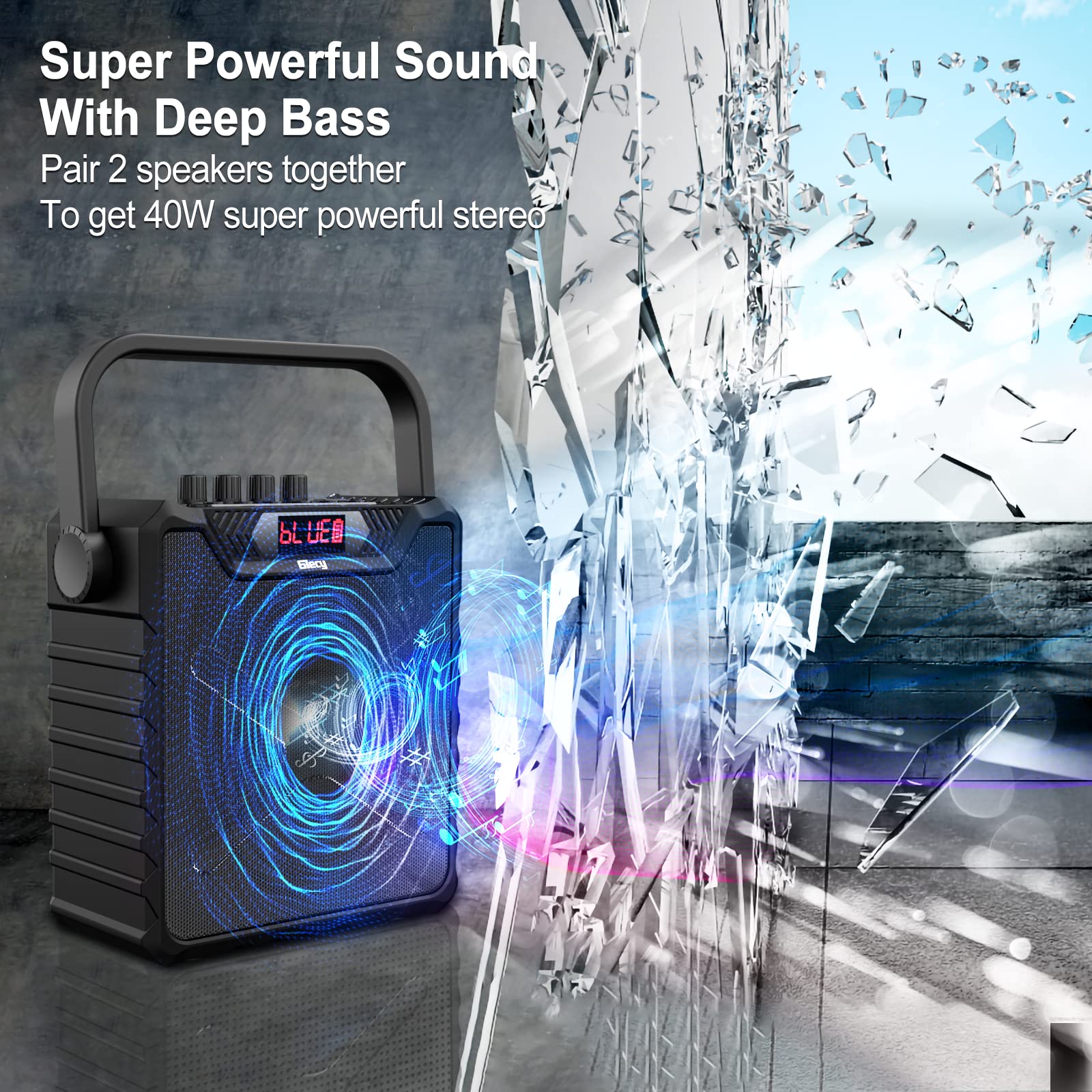Giecy Karaoke Machine with 2 UHF Wireless Microphones,6000mAh Portable Microphone Speaker Set Rechargeable PA System with FM, REC, Supports Bluetooth/USB/TF Card/Aux-in for Party