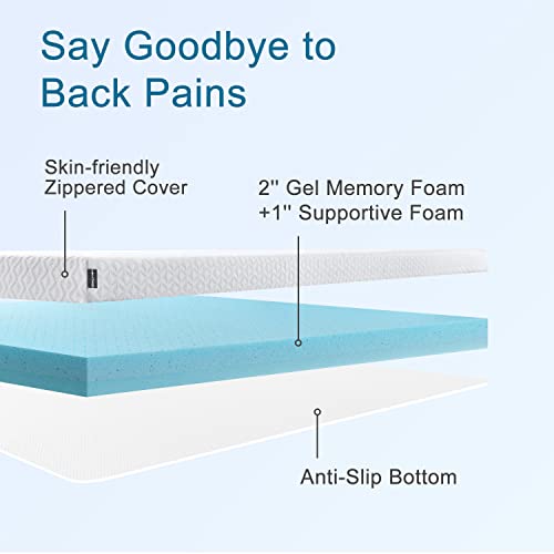Sleepmax 3 Inch Gel Memory Foam Mattress Topper King - Medium Soft Enhance Comfort - Pressure Relief Memory Foam Mattress Pad, High Density Bed Topper with Zippered Cover