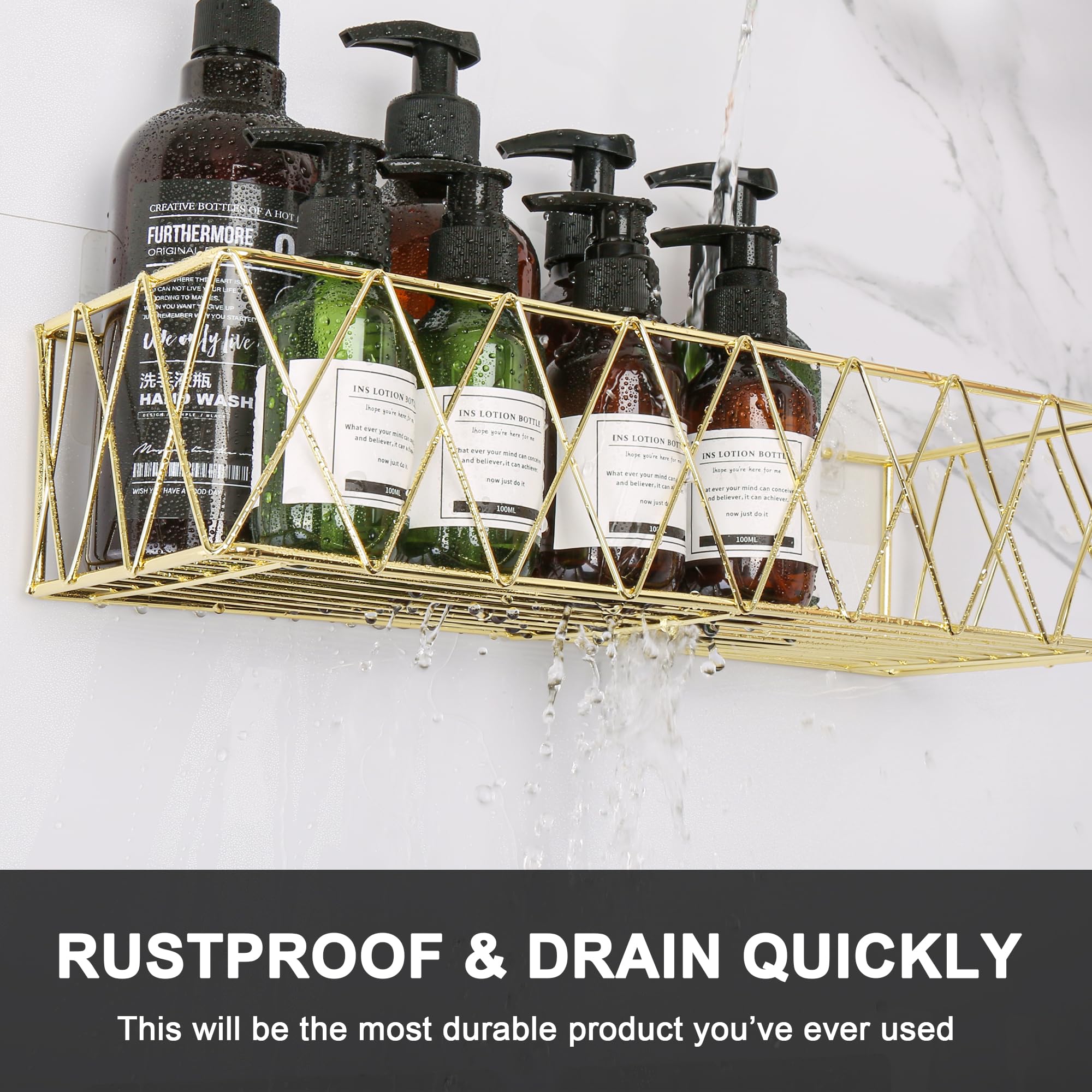 GTSABWAY Adhesive Shower Caddy Basket Shelf, 5-Pack Bathroom Organizer, Kitchen Storage Rack, No Drilling Wall Mounted Rustproof Shower Shelf for Inside Shower