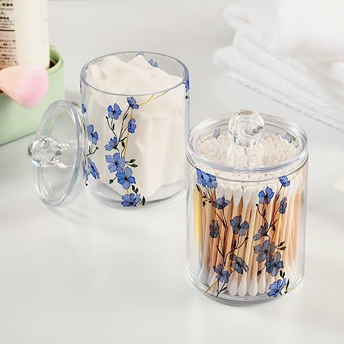 Sletend 2 Pack Plastic Qtips Holder Floral Flower Bathroom Organizer Canisters for Cotton Balls/Swabs/Pads/Floss,Plastic Apothecary Jars for Vanity