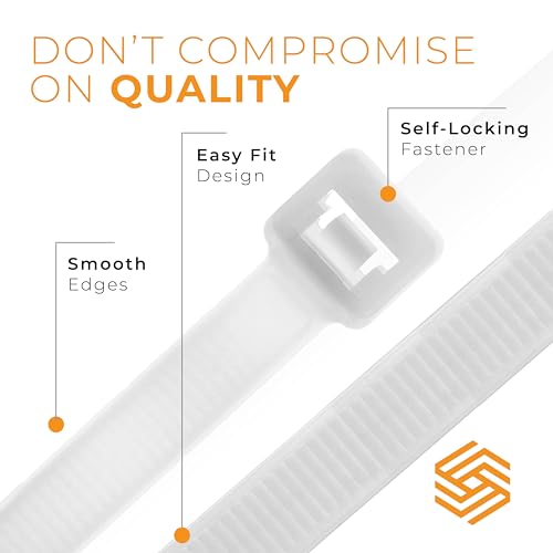 GTSE 12 Inch White/Clear Zip Ties, 100 Pack, 40lb Strength, UV Resistant Long Nylon Cable Ties, Self-Locking 12" Tie Wraps