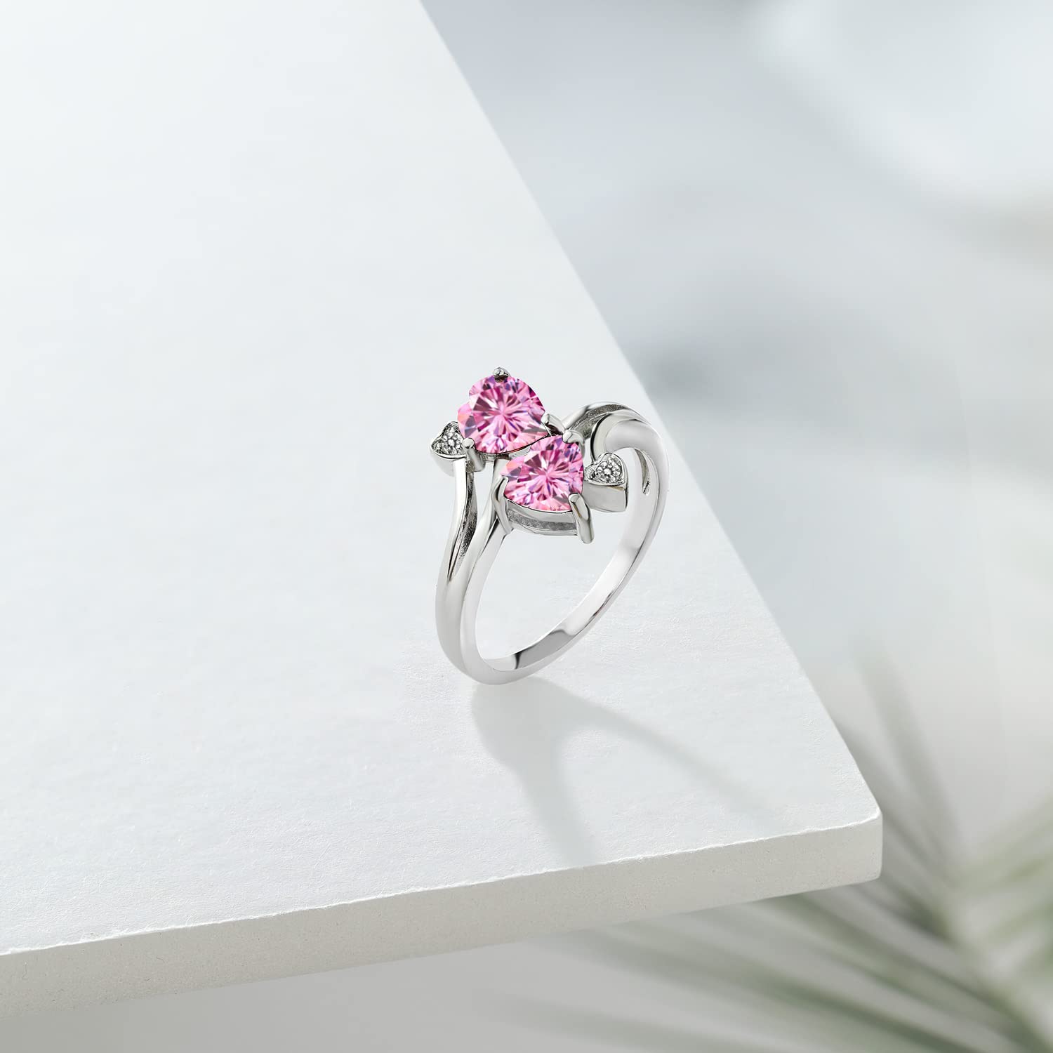 Gem Stone King 925 Sterling Silver Pink Moissanite and White Diamond Ring For Women (1.63 Cttw, Heart Shape 6MM, Gemstone Birthstone, Available In Size 5, 6, 7, 8, 9)