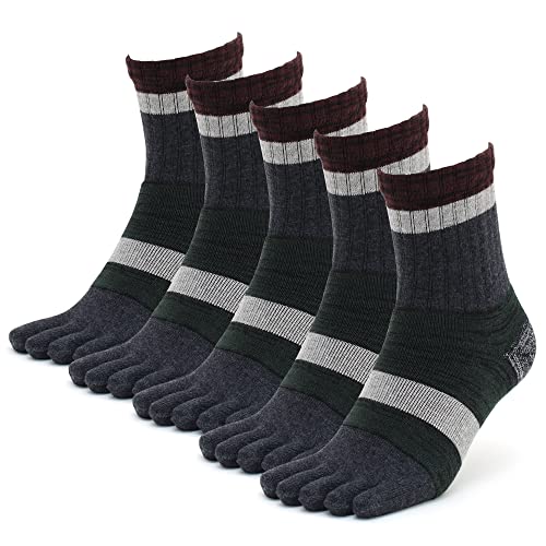 Finger Mens Toe Socks Cotton No Show Crew Athletic Five Socks 5 Pairs (DarkGray (5 Pairs)-92CB, US Men 7-9.5)