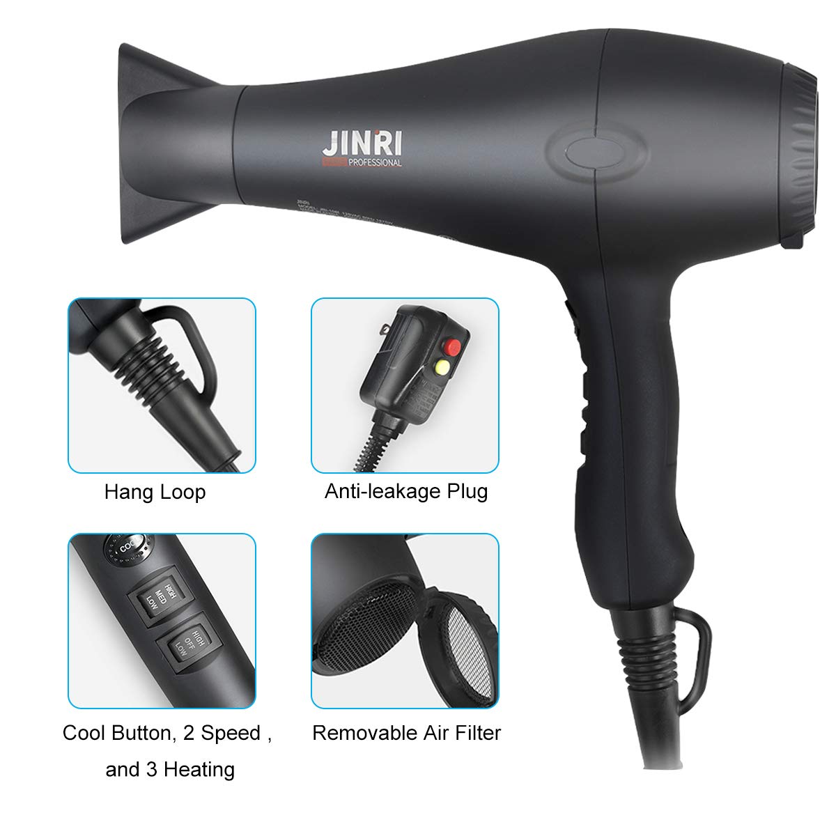 Hair Dryer, 1875W Blow Dryer, Ionic Hair Dryers with Diffuser and Concentrator Attachment, Fast Dry Light Weight Low Noise Hairdryer