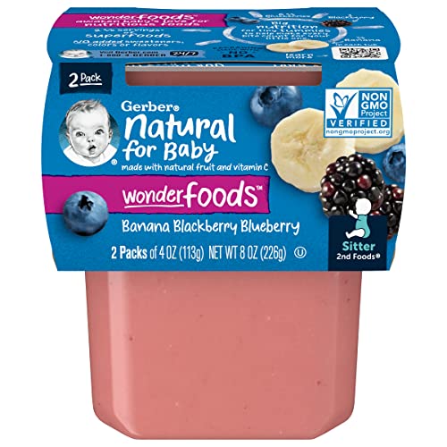 Gerber Wonder Baby Foods Banana Blackberry Blueberry, 4 Oz, 2 Ct Tubs