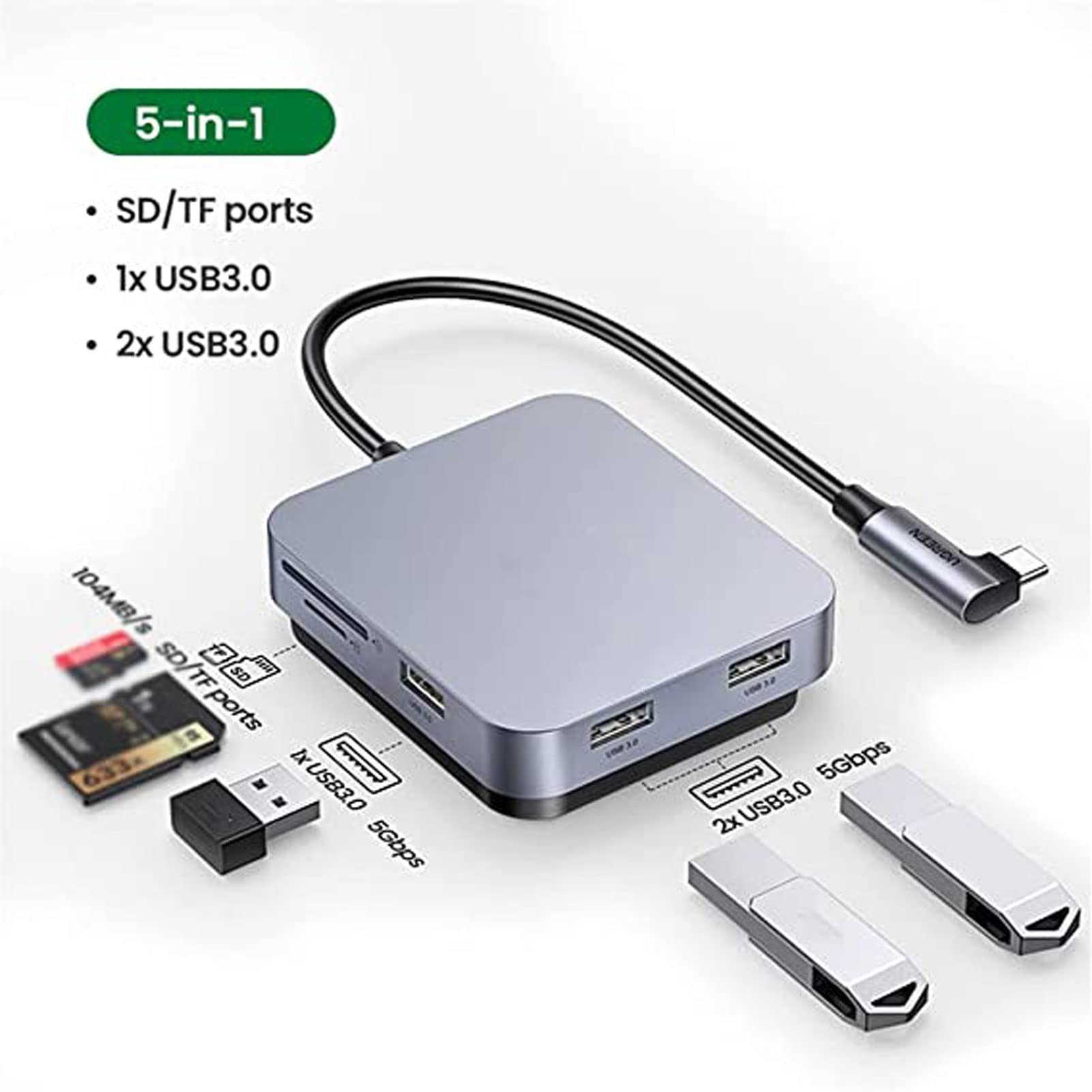 LILMOU Multi-Port USB Type-C Hub Adapter USB 3.0 5Gbps TF/SD Card 104MB/s Accessory Magnetic
