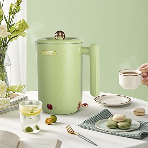 Small Electric Kettle,Retro Electric Kettle Stainless Steel Double Wall Electric Kettle with Automatic Shut Off, for Tea and Coffee (BPA free)