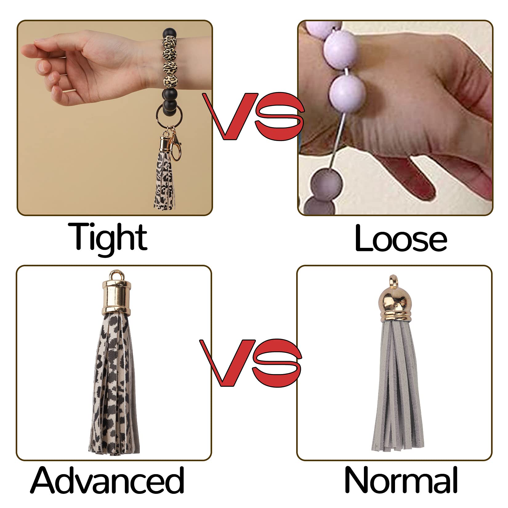GIEMSON Silicone Key Ring Bracelets Wristlet Keychain Car Beaded Key Ring Bangle Chains for Women(Leopard)