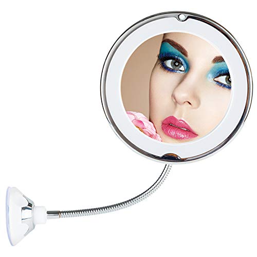 TOP4EVER 8" Magnifying Mirror with Light Lighted Makeup Mirror with Magnification ,Flexible Magnifying Mirror with Suction Cups