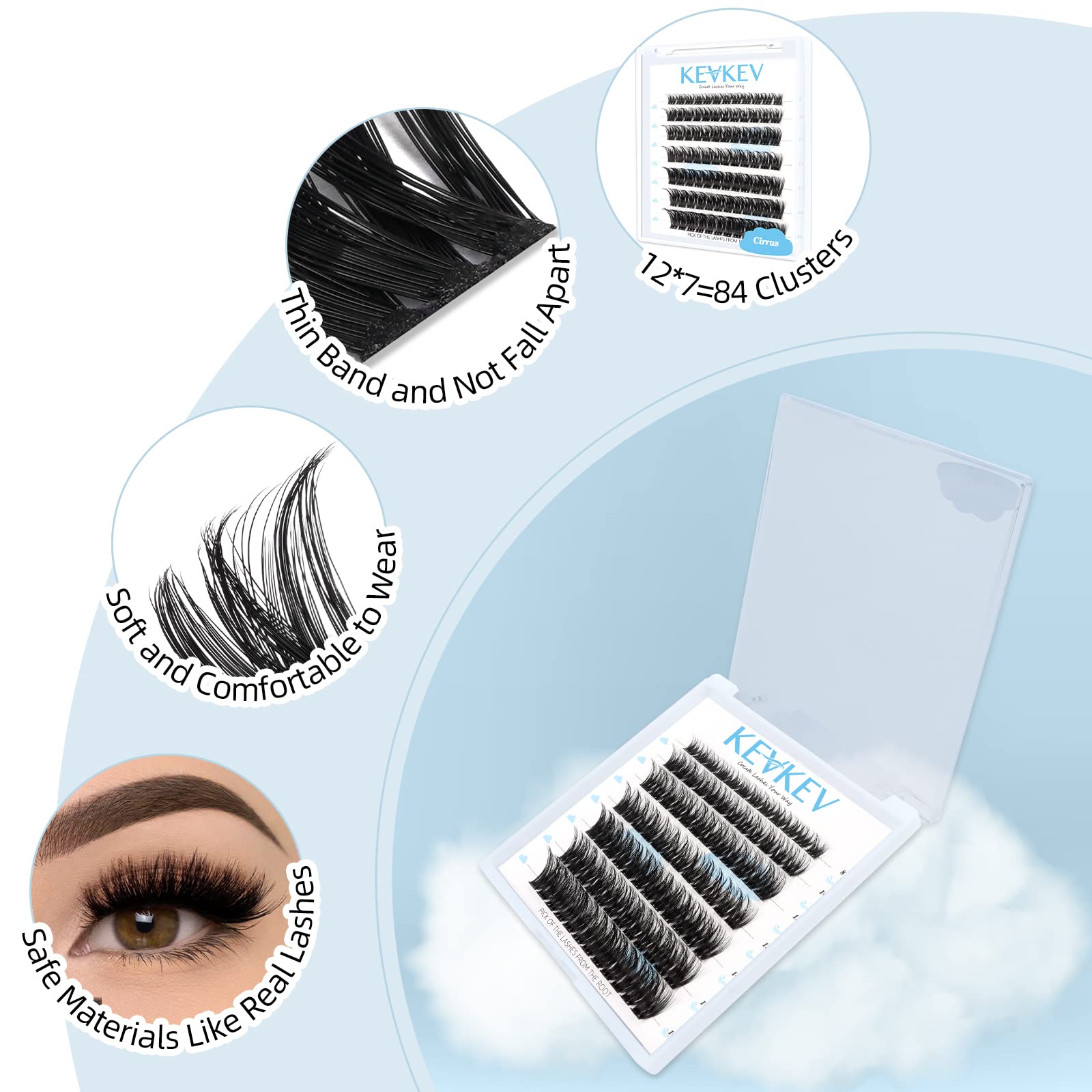 Lash Clusters 84 Pcs Cluster Lashes Eyelash Clusters Cirrus,D-8-16mix + Cluster Lash Glue and Eyelash Remover Kit for Lash Clusters 5ml Clear Lash Bond