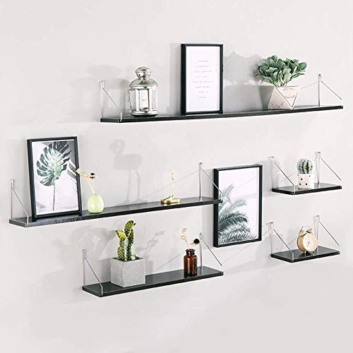 PIBM Stylish Simplicity Shelf Wall Mounted Floating Rack Shelves Retro Solid Wood Iron Art Bookshelf Storage Tv Wall Living Room Clothing Store,4 Sizes, Black , 60x15cm