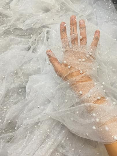 Pearl Tulle Fabric - Wedding Decor with Elegant Pearl Tulle Fabric - 62 Inches Width, 1 Yard - Glistening Brilliance - Gently Stretchable for Effortless Elegance (White Glitter)