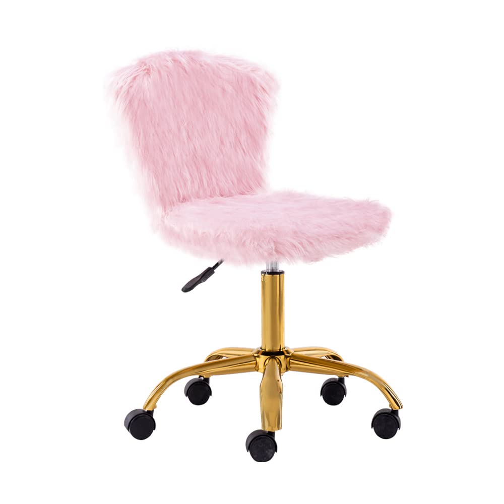 GIA Mid-Back Swivel Adjustable Small Vanity Chair with Faux Fur, Pink