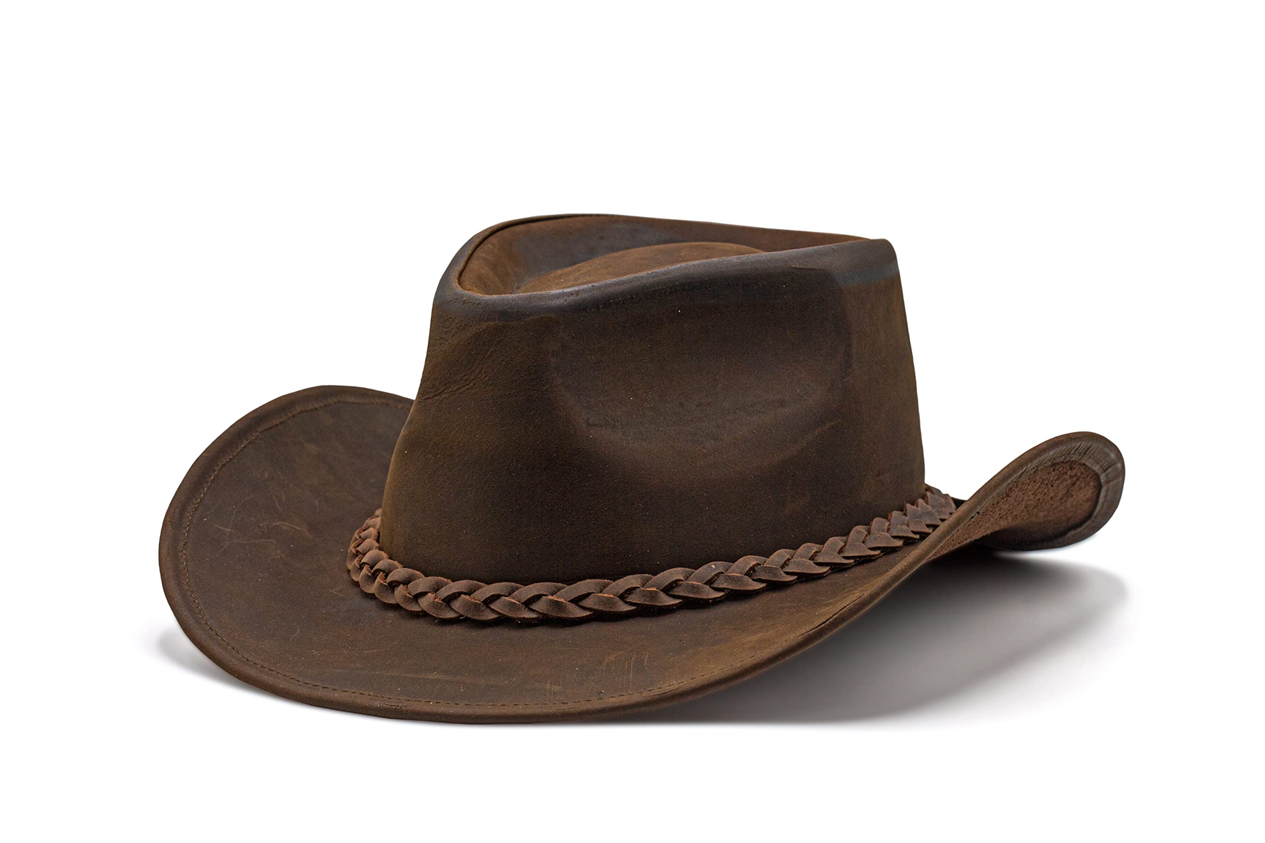 HADZAM Block Made of Grain Leather Cowboy hat for Men & Women Shapeable into Outback hat Great for Western Vintage Looks. Red Brown
