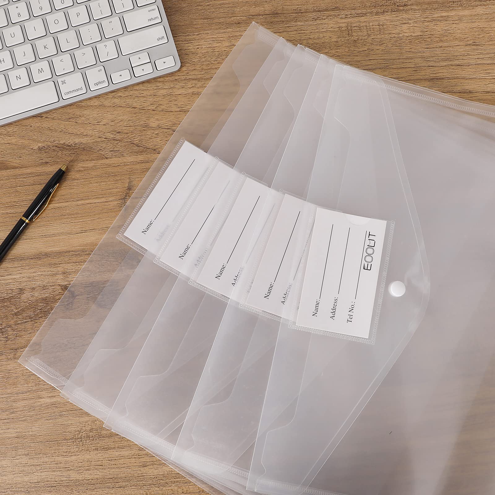 EOOUT 30pcs Plastic Envelopes, Clear Envelopes with Snap Closure, Document Folders Letter Size A4 Size File Envelopes with Label Pocket for School Home Work Office Organization