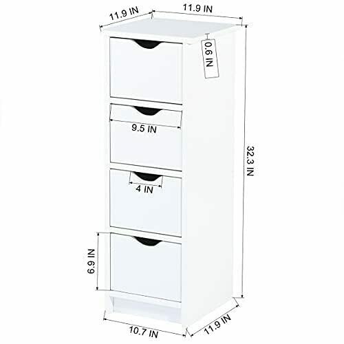 MAXCBD Nightstand Bedside Table Drawer Cabinet Floor Cabinets Storage with 4 Drawers for Bathroom Laundry Room Bedroom Fashion Pure Matt White Sleek Design Appearance Storage Tower Dresser