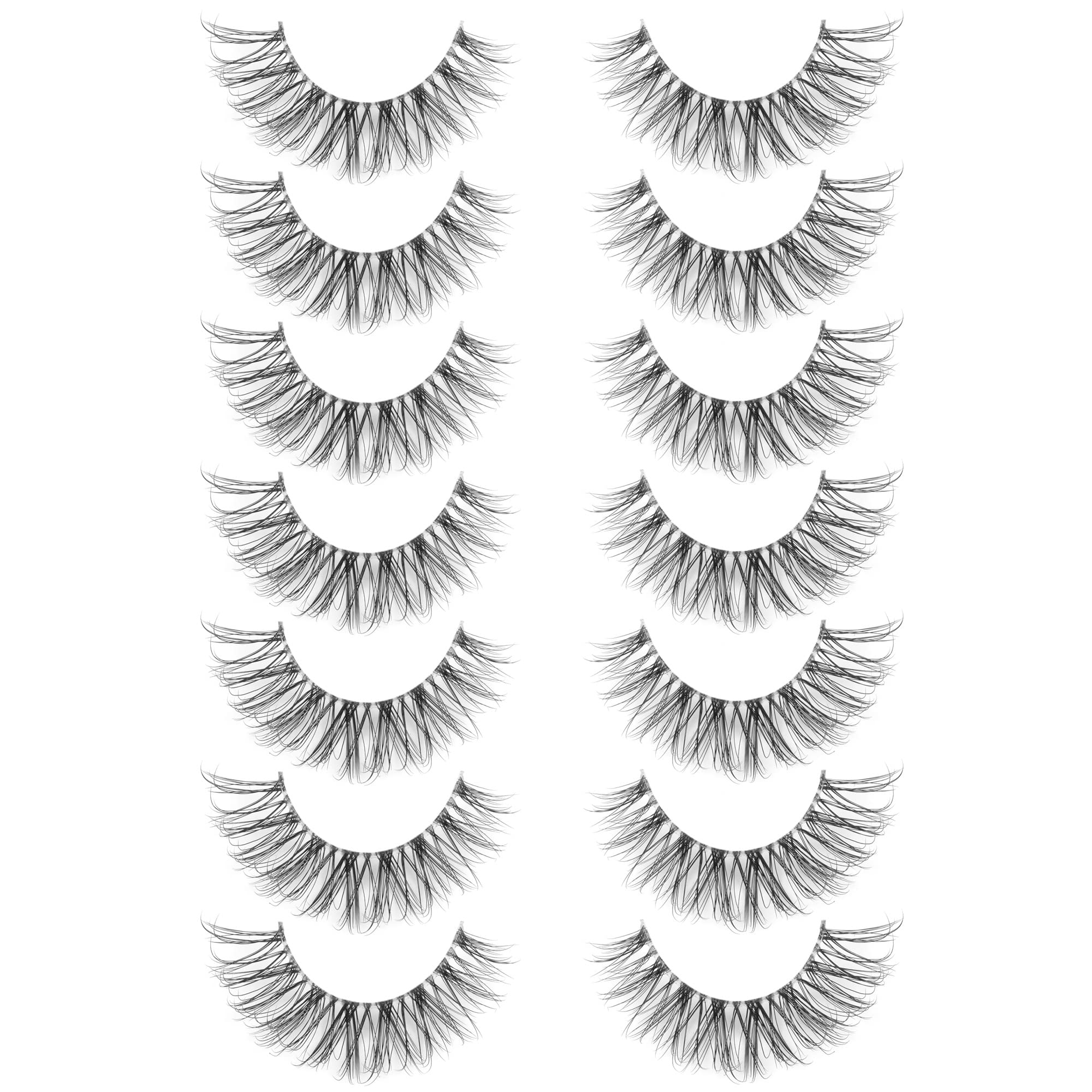 Lashes Natural Look False Eyelashes Wispy Fluffy Strip Fake Eyelashes Short 3/4 Lashes Volume Cat Eye Faux Mink Eye Lashes with Clear Band Pack 7 Pairs ALICROWN