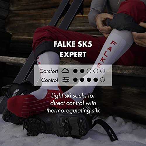 FALKE Men's SK5 Ski Socks, Silk, Knee High, Ultra Light Cushion, Breathable Quick Dry, Winter Athletic Sock, Black (Black-Lightning 3171), 12.5-13.5, 1 Pair