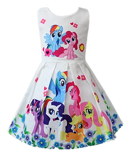 TOHD Toddler Girls Baby Princess Dress Sleeveless Little Pony Print Show Dresses (5-6 Years, White)
