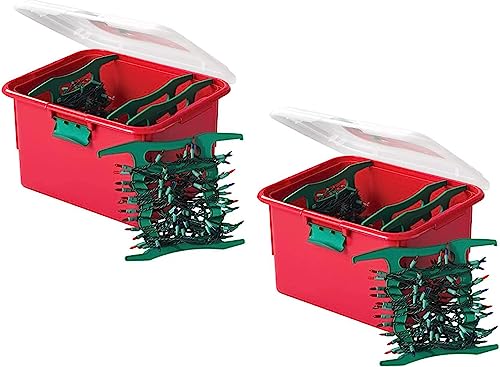 HOMZ 7875RBGLDC.02 Light Organizer Holiday Plastic Storage Container, 2 Pack, Red and Green, 2 Sets