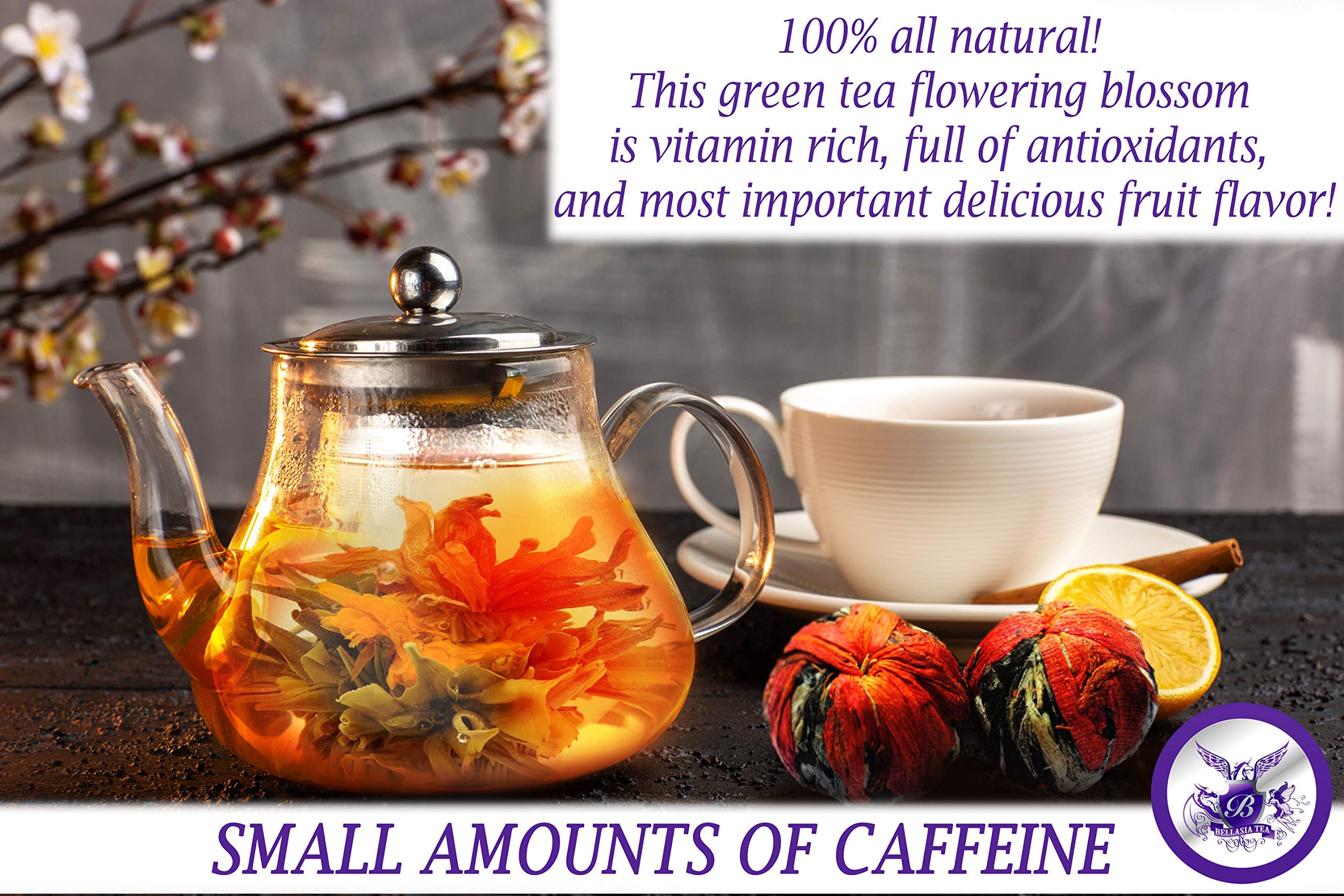 Fairy Garden Blooming Tea Flowers - Variety Pack Includes 4 Different Flavors - 12 Flowering Tea Balls In Total-Naturally Flavored Flowering Tea - Blooming Tea Fruit Wrapped to Preserve Freshness