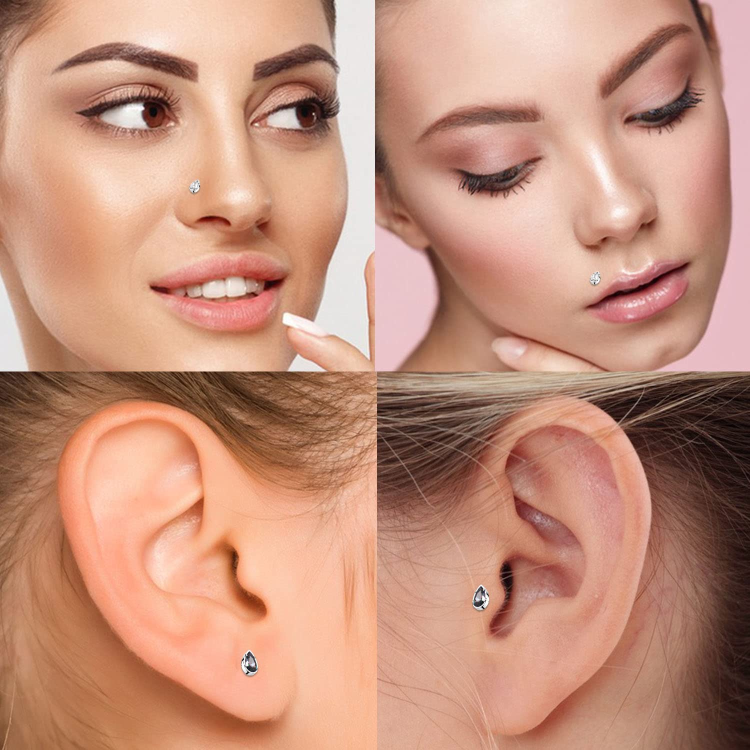 GAGABODY Labret Studs 16g Internally Threaded Labret G23 Titanium Labret Jewelry Silver 16G Monroe Jewelry White Opal Helix Cartilage Tragus Monroe 6mm ABCZ Lip Studs Earring Piercing