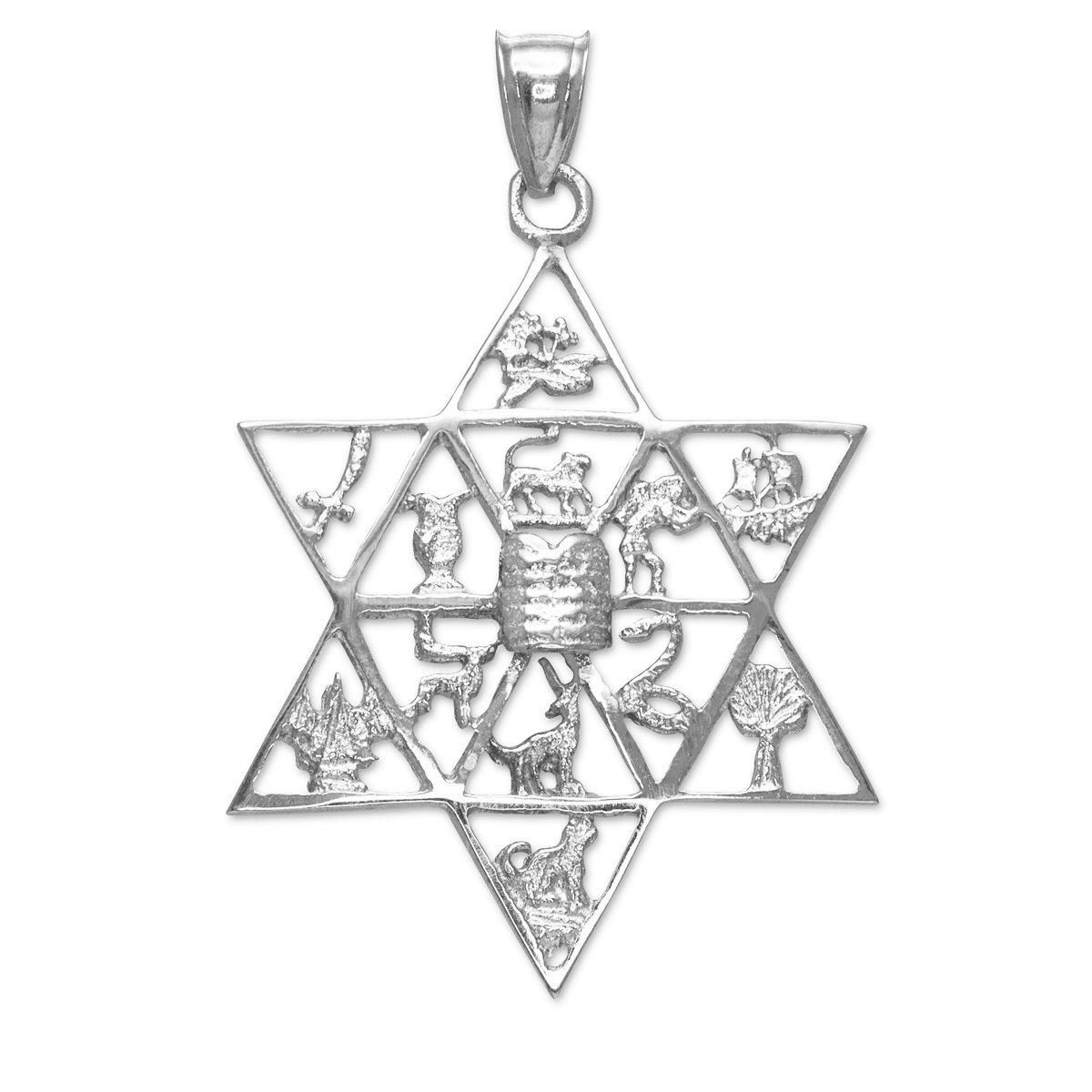 Fine 925 Sterling Silver Jewish Star of David Charm 12 Tribes of Israel Pendant