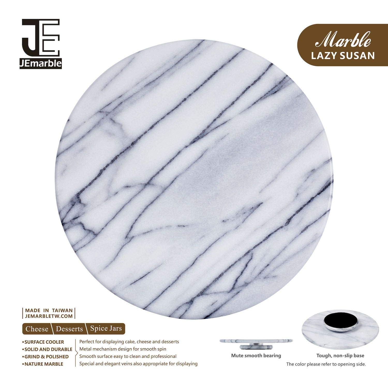 JEmarble Lazy Susan 10 inch Turntable with Aluminum Alloy Bearing, Smooth/Silent/Durable(White)(Premium Quality)