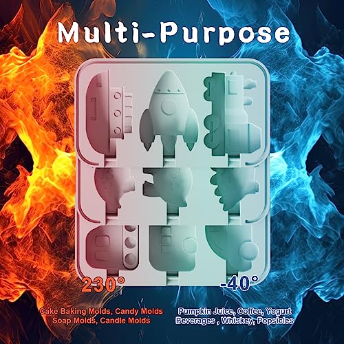 Homemade Popsicle Molds Shapes, Silicone Popsicles Molds 3 Pcs, Ice Cream Molds for Adults Kids Food Grade Ice Molds with Reusable Plastic Sticks, Dinosaur Rocket Car Shape Popsicle Maker (Purple)