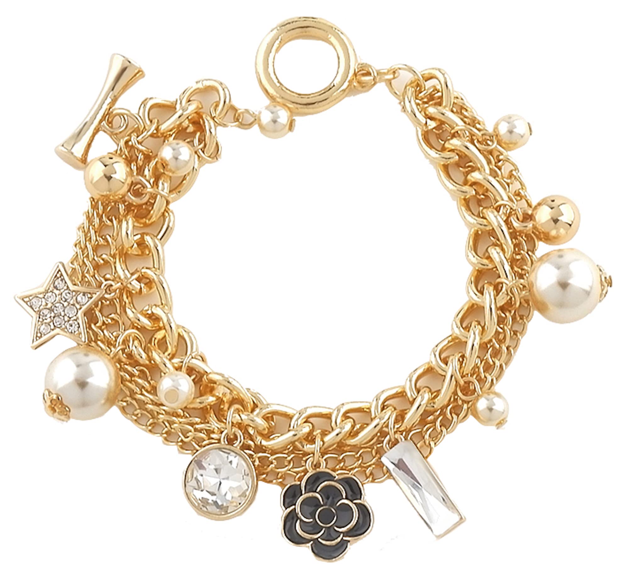 Fashion Jewelry designer inspired statement gold tone chain boho chic charm bracelet for women (Clover)