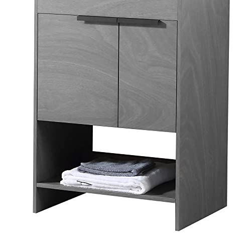 Fine Fixtures Bathroom Vanity with Integrated Ceramic Sink - Bathroom Vanity with Sink & Modern Knob Design - Bathroom Vanities with Sturdy Marble Top & Soft Closing Doors (24 Inch) Grey
