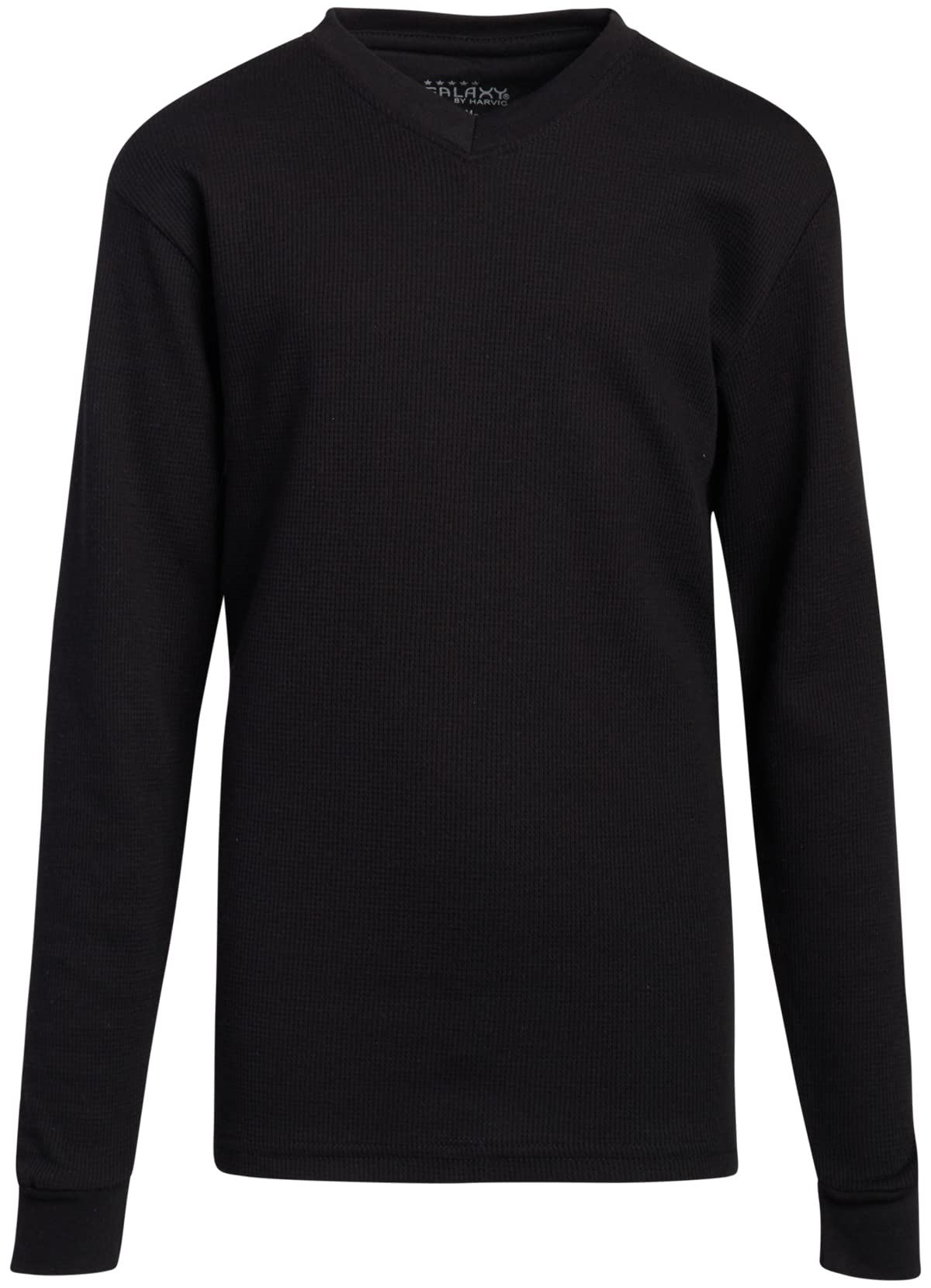 Galaxy by Harvic Boys' T-Shirt - 3 Pack Long Sleeve Thermal Waffle Knit Tee (S-XL), Size Large, White/Black/Charcoal/Vneck