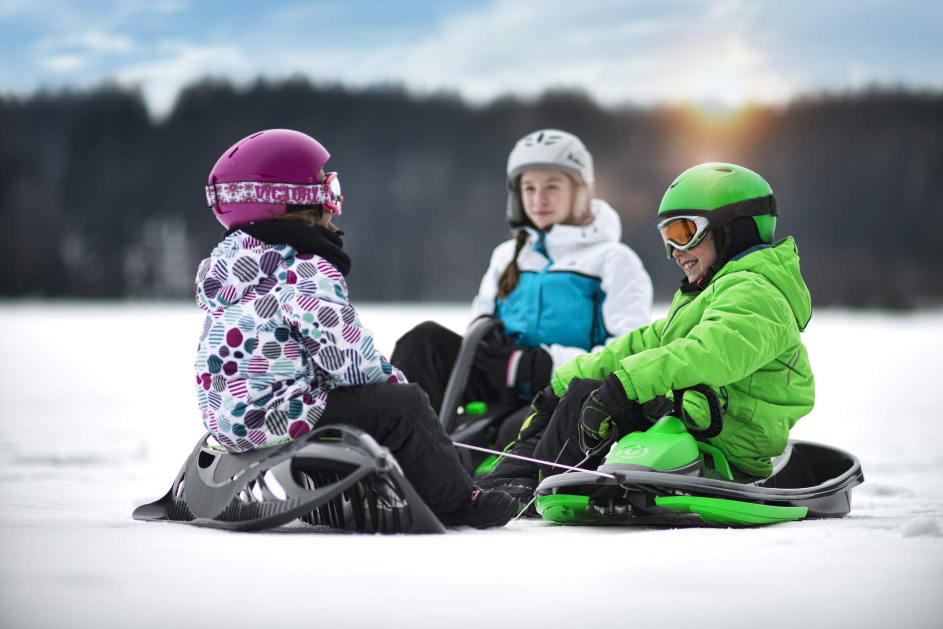 Gizmo Riders 2-Seater Ski Sled with Differential Steering System and Deep Digging Brake - Stratos Mystic Green