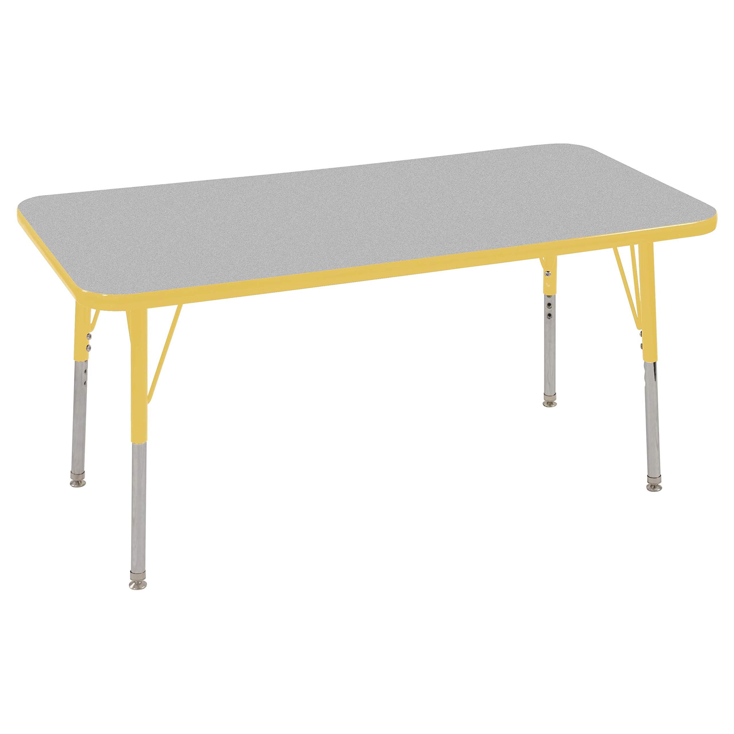 FDP Rectangle Activity School and Classroom Kids Table (24 x 48 inch), Toddler Legs with Swivel Glides, Adjustable Height 15-23 inches - Gray Top and Yellow Edge with Yellow Legs