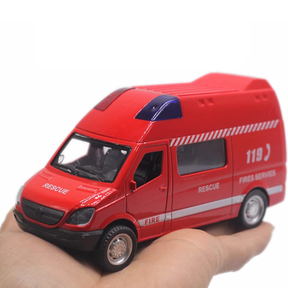 GIFZES Pull Back Car Toy,Simulated Pull Back Sound Light Ambulance Polices Car Fire Truck Kids Toy Gift Orange Ambulance
