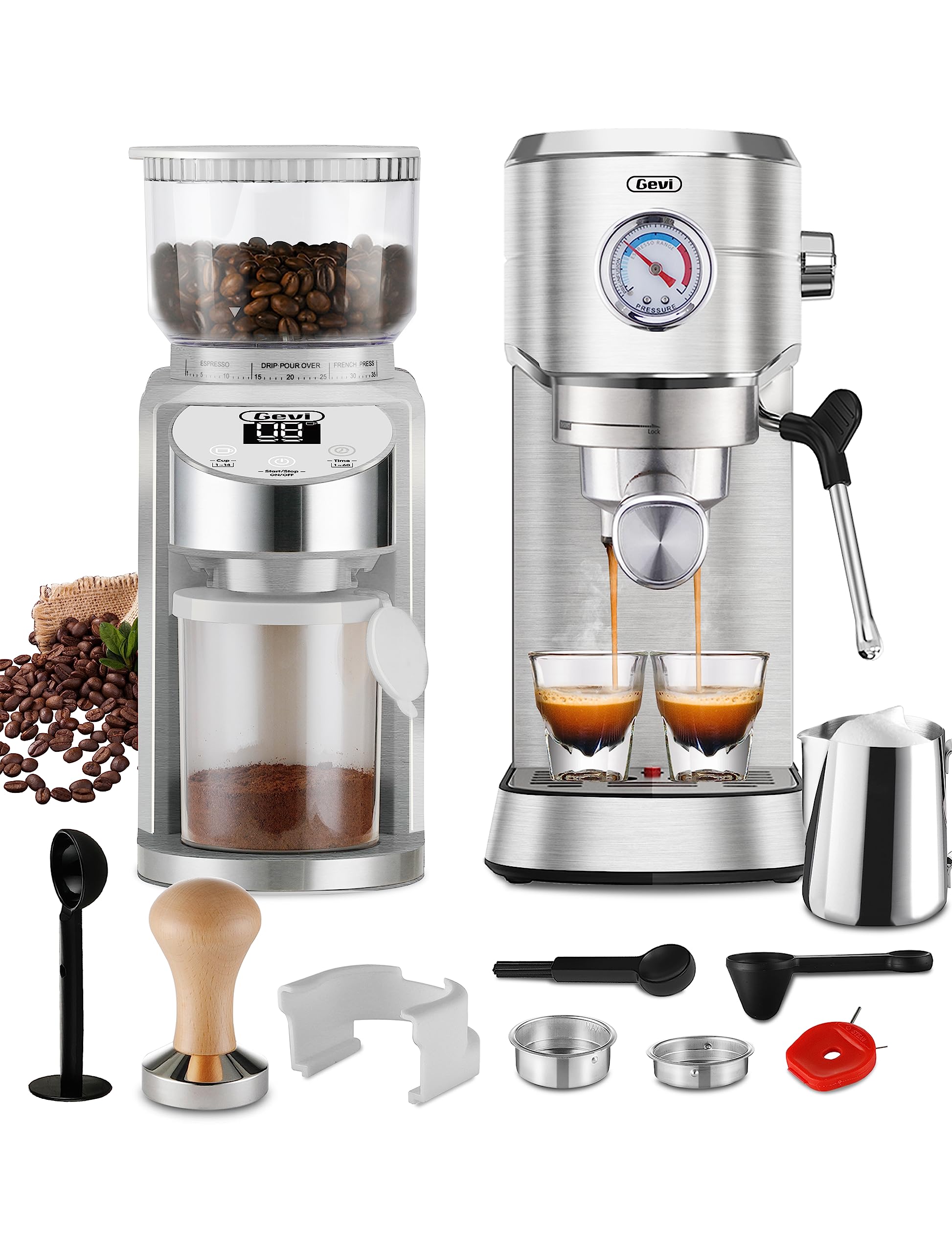 Gevi Espresso Machine & Coffee Maker - 20Bar Semi Automatic Espresso Machine With Grinder & Steam Wand – All in One Espresso Maker & Latte Machine for Home Dual Heating System…