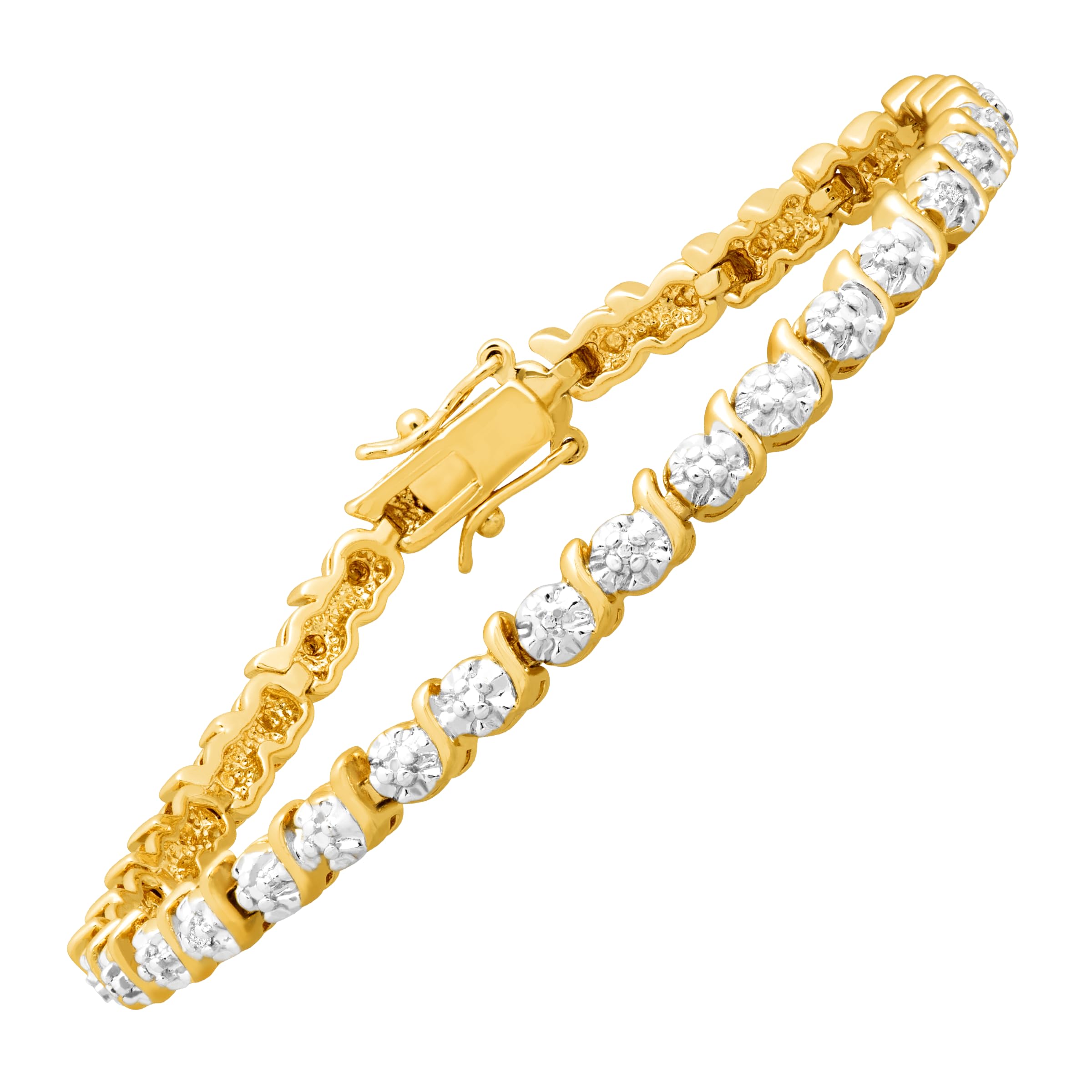 Finecraft Tennis Bracelet with Diamonds in 14K Gold-Plated Brass, 7.5"