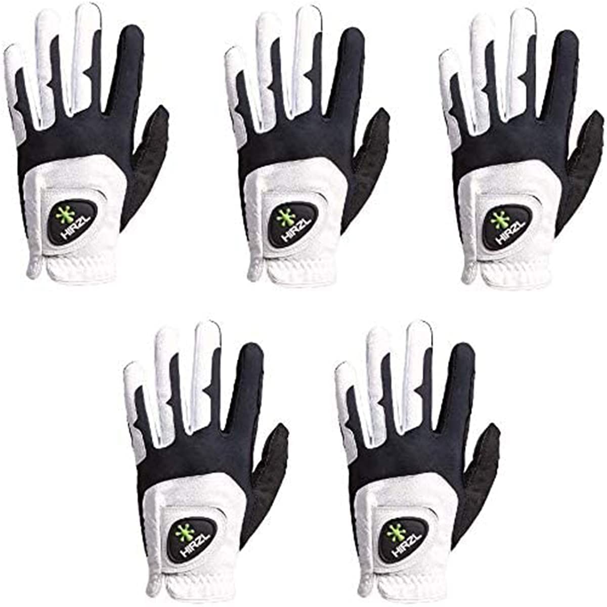 HIRZL GRIPPP FIT - Women’s All-Weather Golf Glove (White/Black) | Kangaroo Leather & Lycra | Ultimate Grip, Worn on Right Hand (Pack of 5)