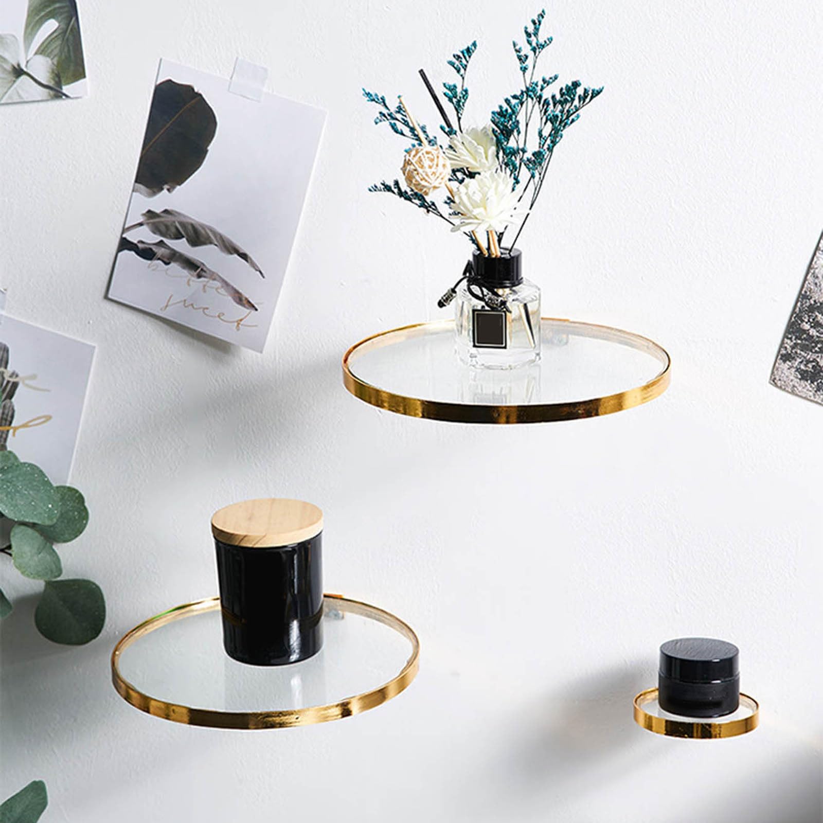 Pomobie Gold Shelves Crystal-Clear Mounted Floating Shelves,Gold Floating Shelves,Gold Wall Shelf,Sturdy Thickness Mounted Shelves for Wall Decor,Gold Shelving for Living Room Decor