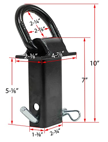 Mytee Products (4 Pack) Heavy Duty Adjustable Trailer Stake Pocket -Small 5/8 Inch Forged D Ring Black Powder Coated w/ 1/2" Hitch Pin, Load Limit 5400 lbs; 2 Adjustable Holes | Stake Pocket D-Ring