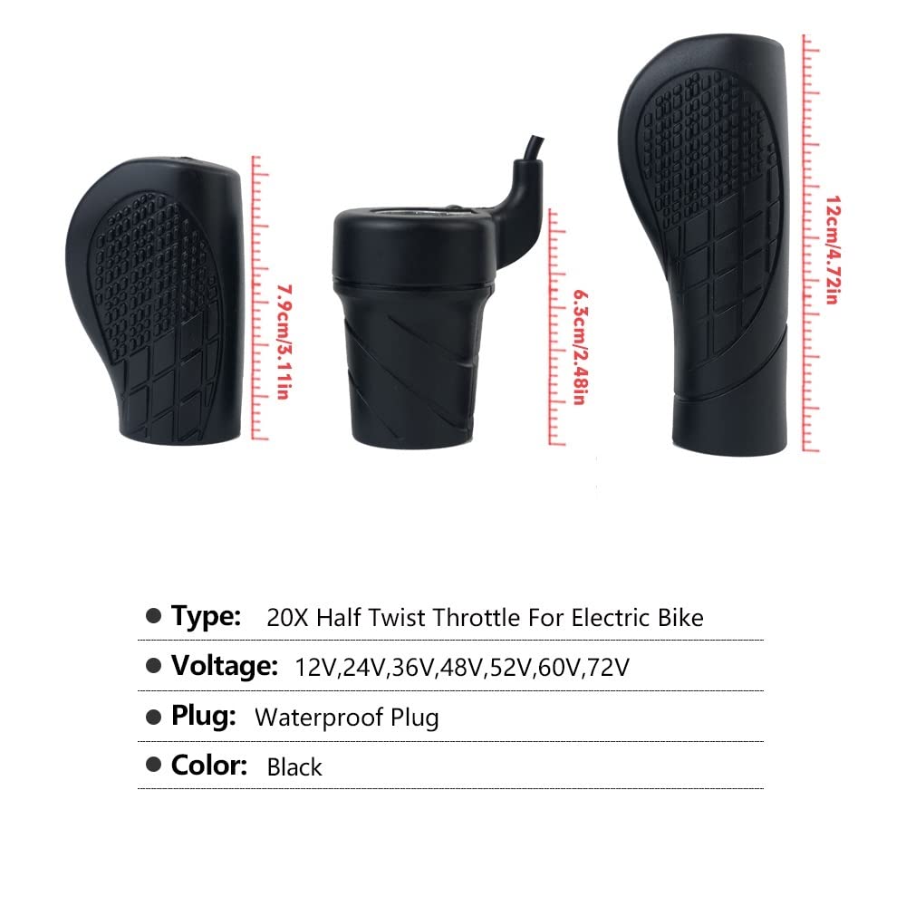 Electric Bike Accessories, Wuxing 20X Half Twist Throttle Right Handle 12V 24V 36V 48V 52V 60V 72V for Ebike 3 Pin SM Connector Conversion Kit Accelerator Parts